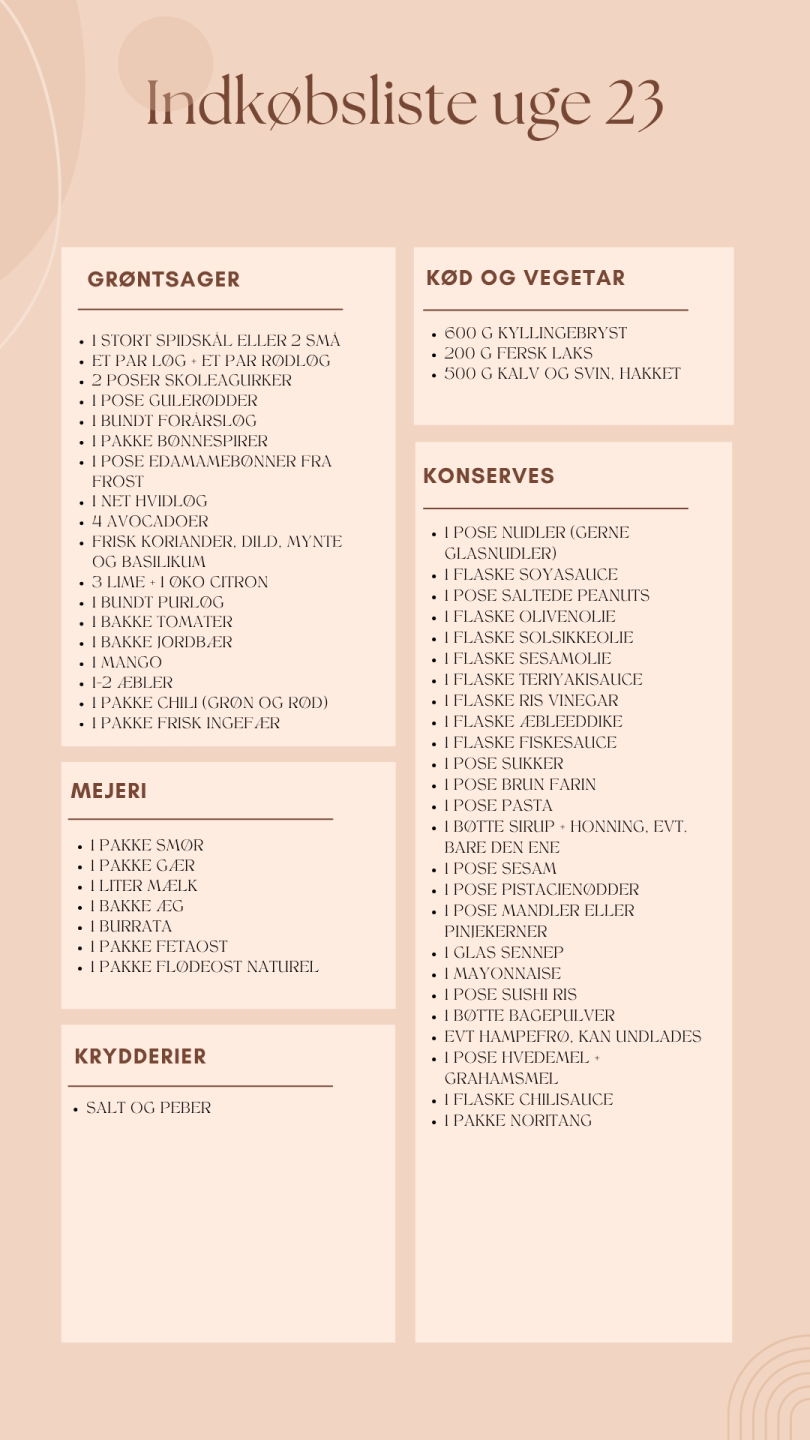 Madplan uge 23 - en madplan fuld af grøntsager